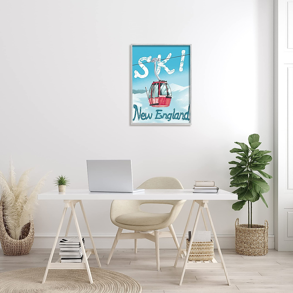 Stupell Industries Ski New England Red Winter Trolly Mountains, Designed by Ziwei LI Gray Framed Wall Art, 24 x 30, Blue