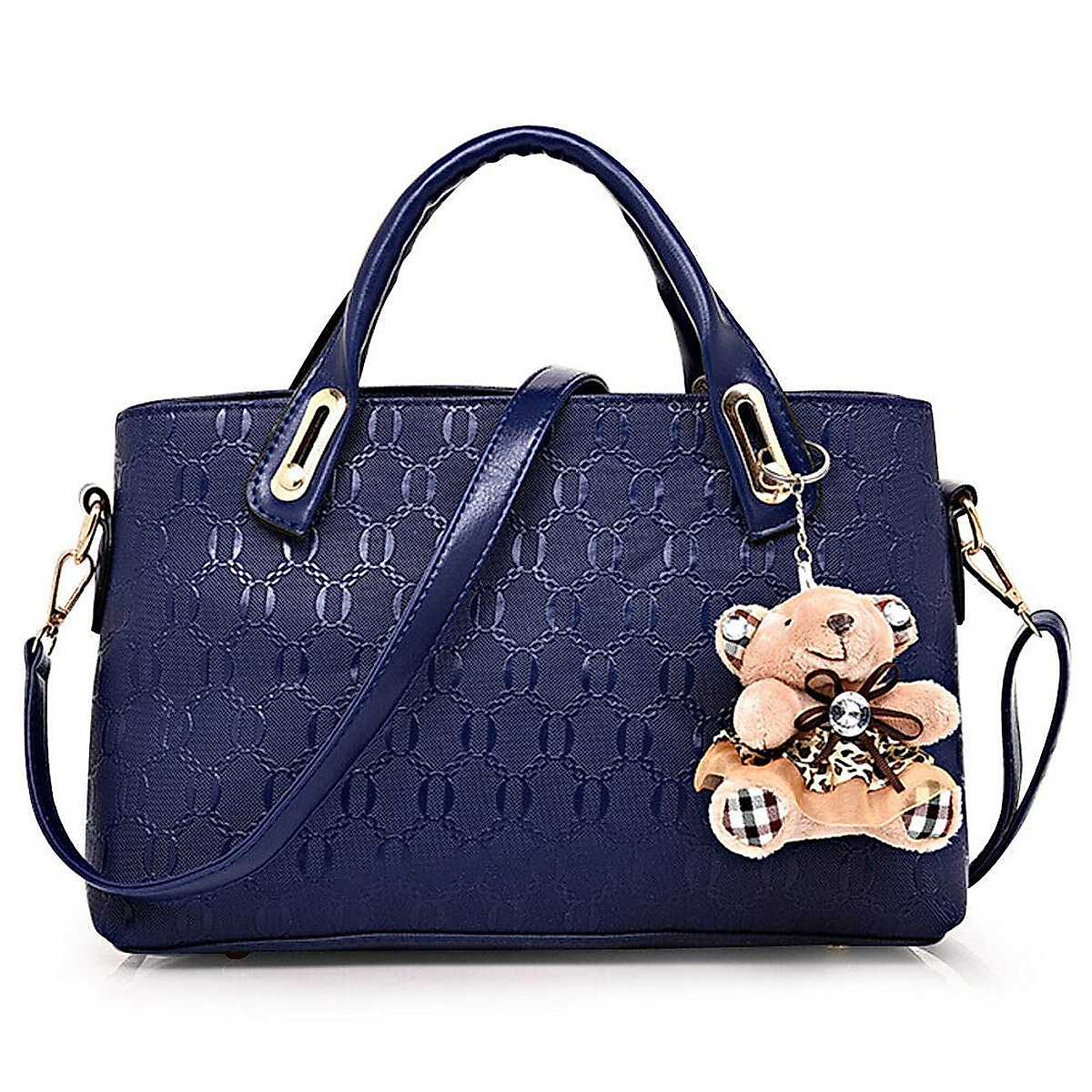 Women Ladies Leather Handbag 4pcs set Shoulder Tote Purse Satchel Messenger Bag (Dark Blue) (Dark Blue)