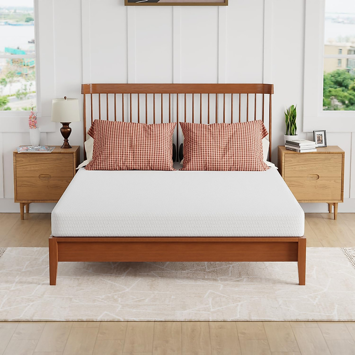 PayLessHere 5/6 Bamboo Charcoal Gel Infused Memory Foam Mattress/Medium Firm Mattresses/Green Tea Memory Foam Mattress/Pressure Relieving/CertiPUR-US Certified/Bed-in-a-Box (6 Inch, Queen)