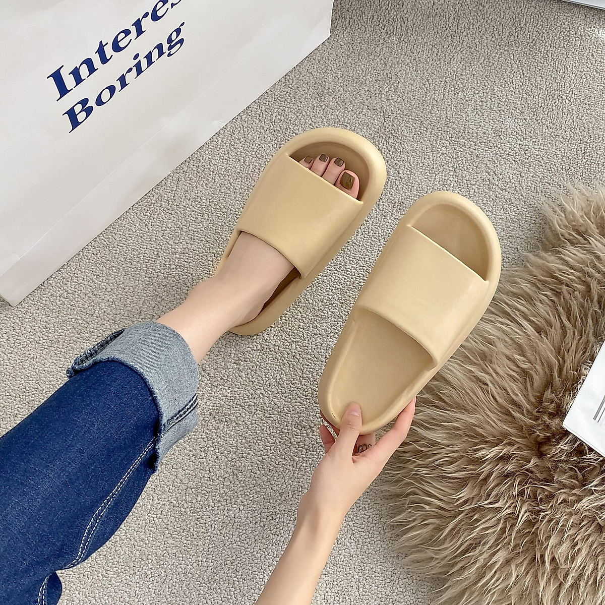 Cloud Slides for Men and Women, Comfy Lightweight Slippers, Thick Sole Anti-Slip Shower Slides Sandals Quick Drying Shoes for Indoor Outdoor