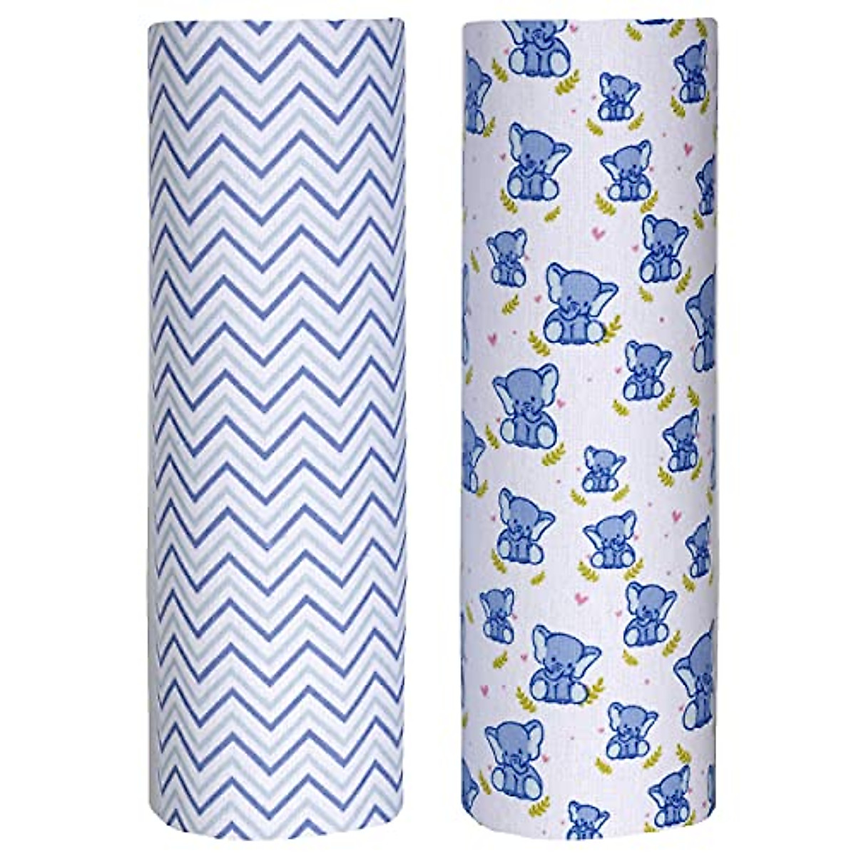 Cuddles & Cribs Baby Receiving Blankets – 100% Cotton Flannel Receiving Blankets - Elephant & Stripes - Pack of 2-30 x 30 Inch