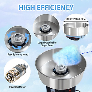 KODOM Cotton Candy Machine 1050W, Electric Commercial Cotton Candy Maker w/Stainless Steel Bowl, Candy Floss Machine Gift for Kids Birthday Family Party Halloween Christmas Festivals Blue