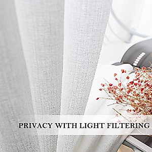 Melodieux White Semi Sheer Curtains 108 Inches Long for Living Room, Bedroom Extra Long Linen Look Rustic Grommet Voile Drapes, 52 by 108 Inch (2 Panels)