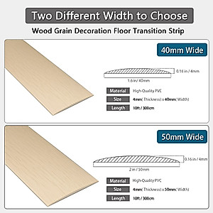 Floor Transition Strip 2" Self Adhesive Flat Vinyl Flooring Transitions Strip with Strong Backing Wood Grain (5cm, 10FT, Maple Wood Grain)