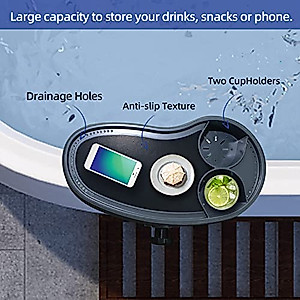 Treerit Hot Tub Table, Adjustable Hot Tub Tray with 2 Cup Holder, Hot Tub Accessories, Stable, Heavy-Duty, Nonslip Hot Tub Drink Holder for Aboveground Bathtub, Spa with Wall Thickness Of 2'' to 7.5''
