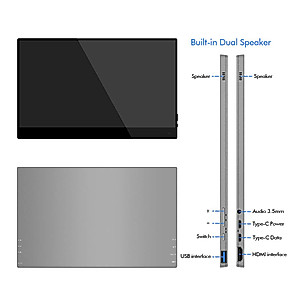 ULBRE Portable Monitor 15.6 Inch Full HD 1080P IPS Screen USB-C HDMI Portable Monitor for Laptop PC MAC Phone Xbox PS4 Gaming, External Display with Leather Case