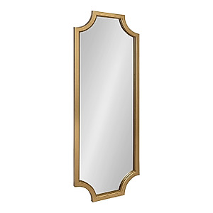 Kate and Laurel Hogan Wood Framed Full-Length Wall Mirror with Scallop Corners, 18x48 Inches, Gold