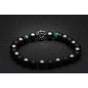 Karseer Black Panther Bracelet, Matte Onyx Natural Crystal and Magnetic Hematite Stone Beaded Elastic Bracelet, Handmade Semi-Precious Stone Jewelry Gift for Men and Women