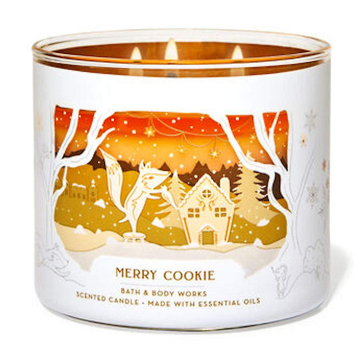 White Barn Bath & Body Works 3-Wick Scented Illuminating Candle in Merry Cookie (2020)