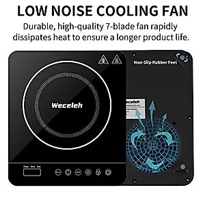 Weceleh Portable Single Induction Cooktop Hot Plate Countertop Burner Cooker 1 Burner, 1800W, 9 Power Levels, 10 Temp Levels, Timer, Auto-Shut-Off, Touch Panel, LED Display, Child Safety Lock, Black