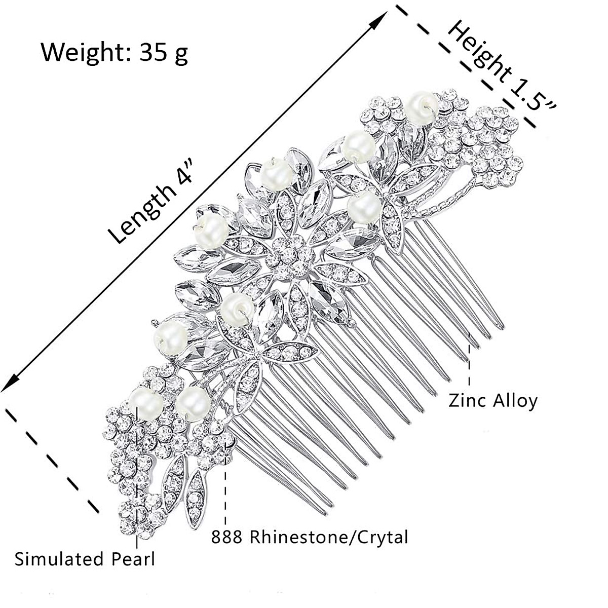 Hapibuy Crystal Wedding Hair Comb Bridal Hair Comb Pearl Wedding Headpiece Silver Hair Accessories