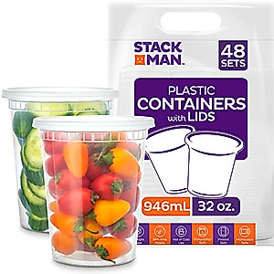 [48 Sets - 8 oz.] Plastic Containers with Lids - Slime Containers 8 oz - Small Containers with Lids