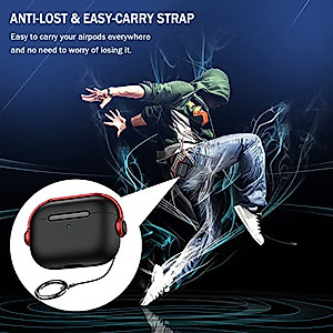R-fun Airpods Pro 2nd/1st Generation Case Cover (2022/2019) with Secure Lock, Music Headset Earphone Protective Case Cover with Cleaning Kit Compatible for Apple Airpods Pro case, Black & Red