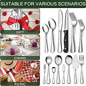 80 Pieces Silverware Set with Serving Utensils Set, CEKEE Stainless Steel Flatware Set for 12 with Steak Knives, Heavy Duty Cutlery Set, Kitchen Utensil Sets for Home Restaurant, Dishwasher Safe
