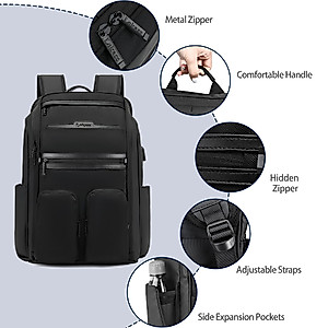 Laptop Backpack for Men & Women, Black Work Computer Backpack Fit up to 17.3 Inch Laptop with USB Charging Port Waterproof Backpacks Business Travel Back Pack College School Bookbag for Students