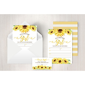 Your Main Event Prints Sunflower Girl Baby Shower Invitations, Yellow Floral Baby Shower Invites with 20 Invitations, with diaper raffles.