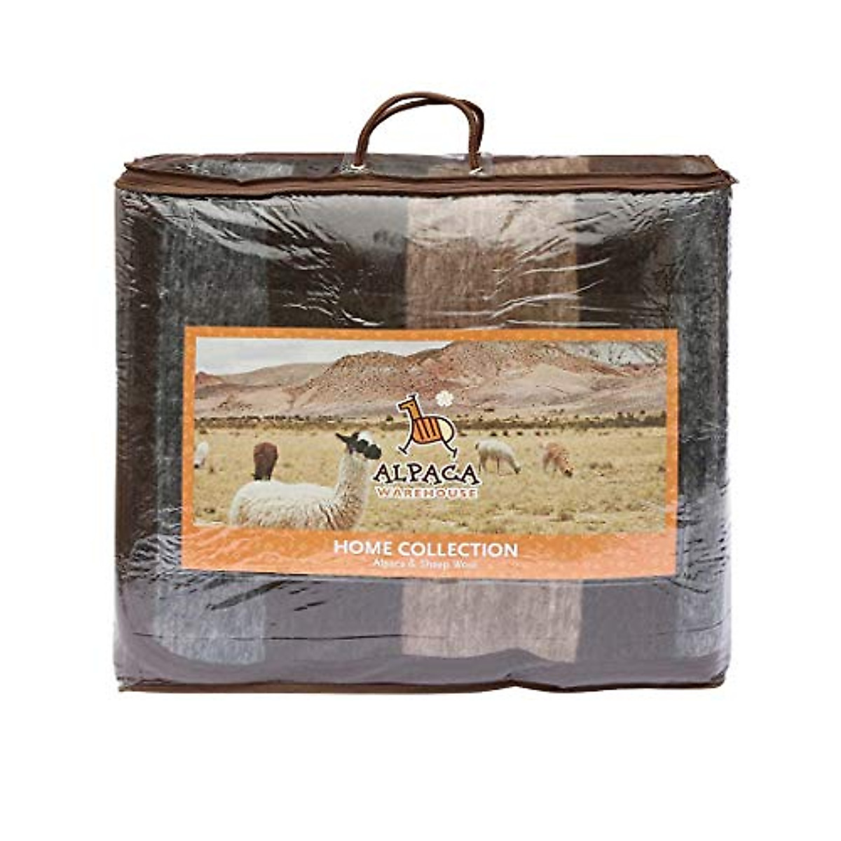 Alpaca Warehouse Alpaca Sheep Wool Blanket King/Full-Queen/Twin Size Thick Heavyweight Comfortably Warm - Great for Outdoor Use - Striped Design (Beige/Brown/Gray, King)