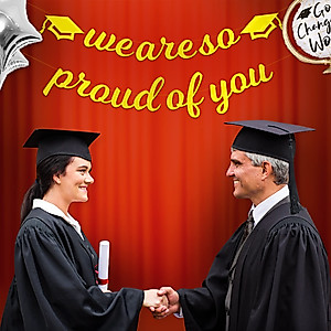 HOUSE OF PARTY We Are So Proud of You Graduation Banner 2024-6 Feet | Shiny Gold Congratulations Banner for Graduation Decorations Class of 2024 | Congrats Grad Banner for Graduation Party Decor