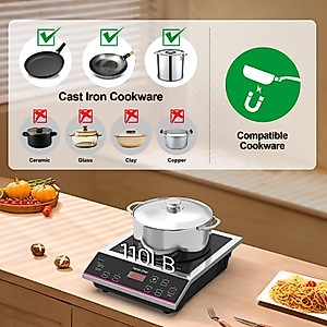 Lecon Chef Induction Cooktop 1800W Induction Burner Cooker Portable Commercial Countertop Burner Stove Stainless Steel Electric 10 Power&Temperature Levels Induction Range with 24-Hour Timer & Preset