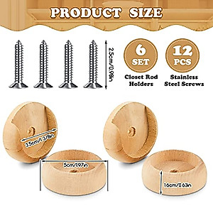 6 Pack Wooden Closet Pole Sockets Closet Pole Holder Closet Rod Holders Closet Pole Socket for Wardrobe Hallway Bathroom Curtain Clothing Store, 1-3/8" Pole
