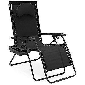 Best Choice Products Oversized Steel Mesh Zero Gravity Reclining Lounge Patio Chair w/Folding Canopy Shade and Cup Holder, Black