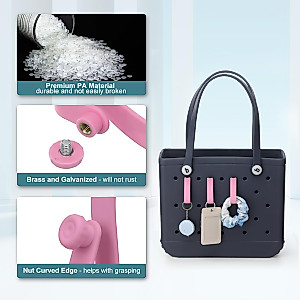 Lenink Hook Accessories Compatible with Bogg Bag, 3 Pack Insert Charm Keychain Holder for Beach Totes Bags, Hanging Keys, Water Bottles (Pink)