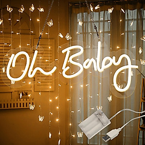 ATOLS Oh Baby Neon Sign for Wall Decor, Battery or USB Powered Oh Baby Led Sign, Oh Baby Light Up Sign for Baby Shower Decorations, Birthday Party, Wedding Decor, Size-16x7Inch, Warm White