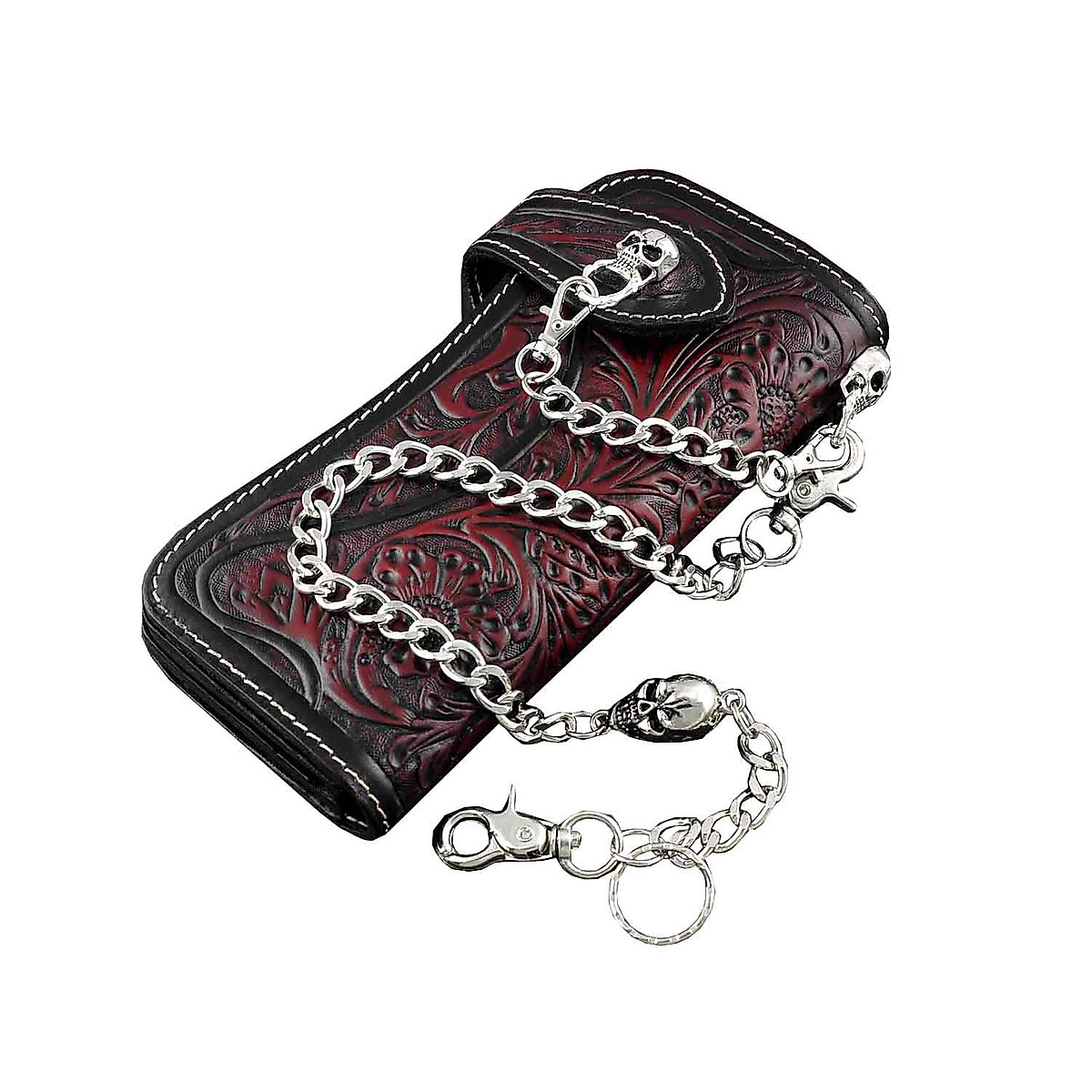 crazy hunter Skull Chain Wallet Long Leather Craft Bag With Metal Chain For Mens L69