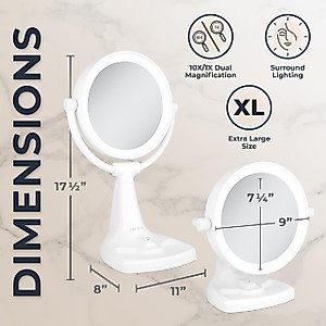 Zadro 11" W Max Bright Fluorescent Lighted Makeup Mirror with Magnification 10X/1X Swivel Head Tray Makeup Light Mirror, White