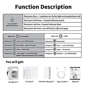 Personal Portable Air Conditioner,2000 mAh Rechargeable Mini Air Cooler Fan,Desk Portable Ac with Ice Packs