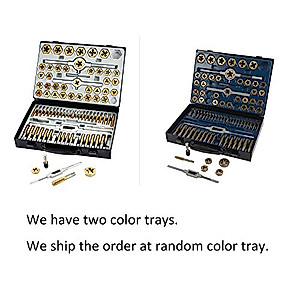 Muzerdo 86 Piece Tap and Die Set Bearing Steel SAE and Metric Tools, Titanium Coated with Metal Carrying Case