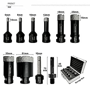 SHDIATOOL Diamond Drill Bits Hole Saw Kit for Porcelain Tile Ceramic Marble and 1pc Diamond Beveling Chamfer Bits