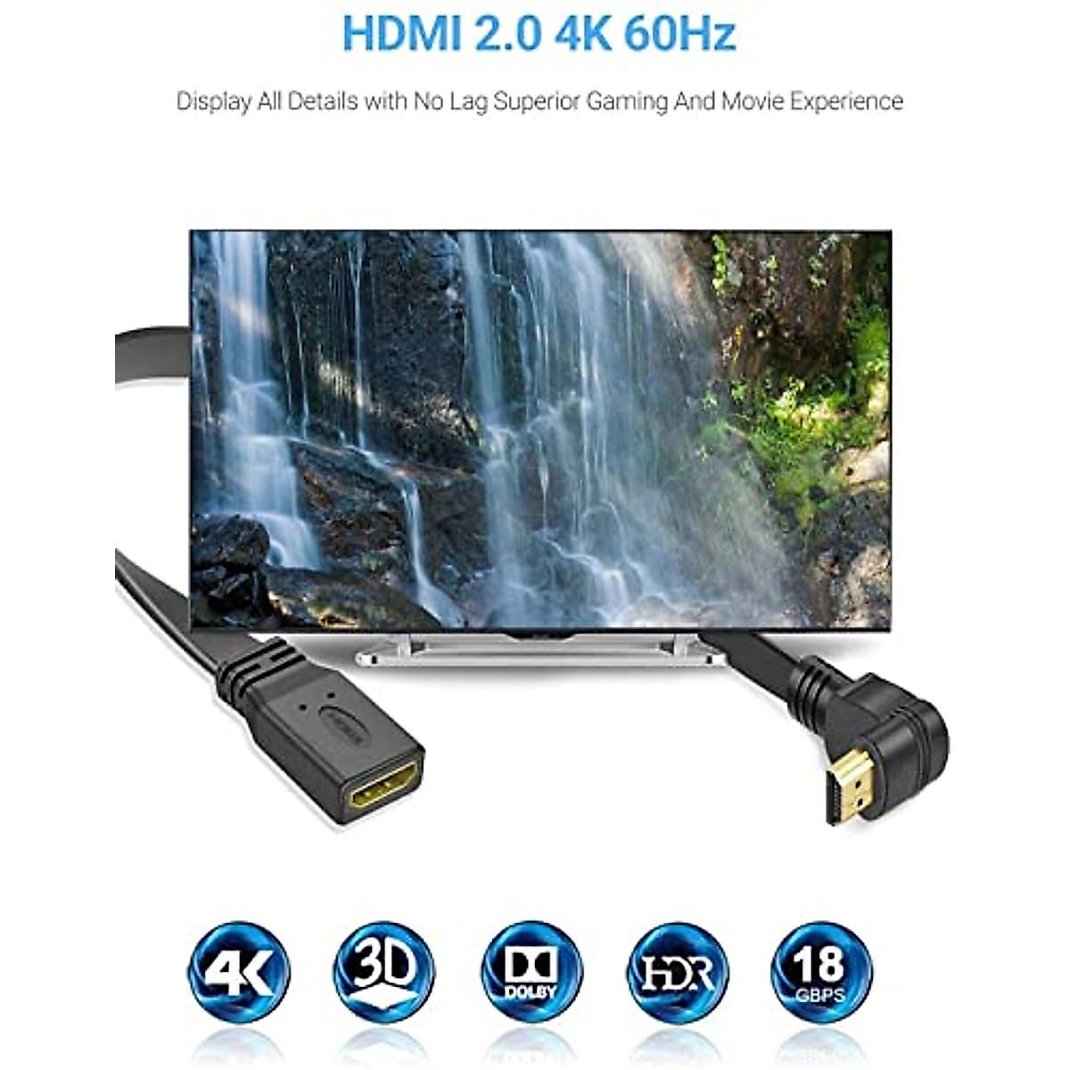 URWOOW HDMI Extension Cable High Speed 90-Degree Angle HDMI Male to Female Extension Wire Cord HDMI Extender - Gold Plated Plugs ( 1FT )