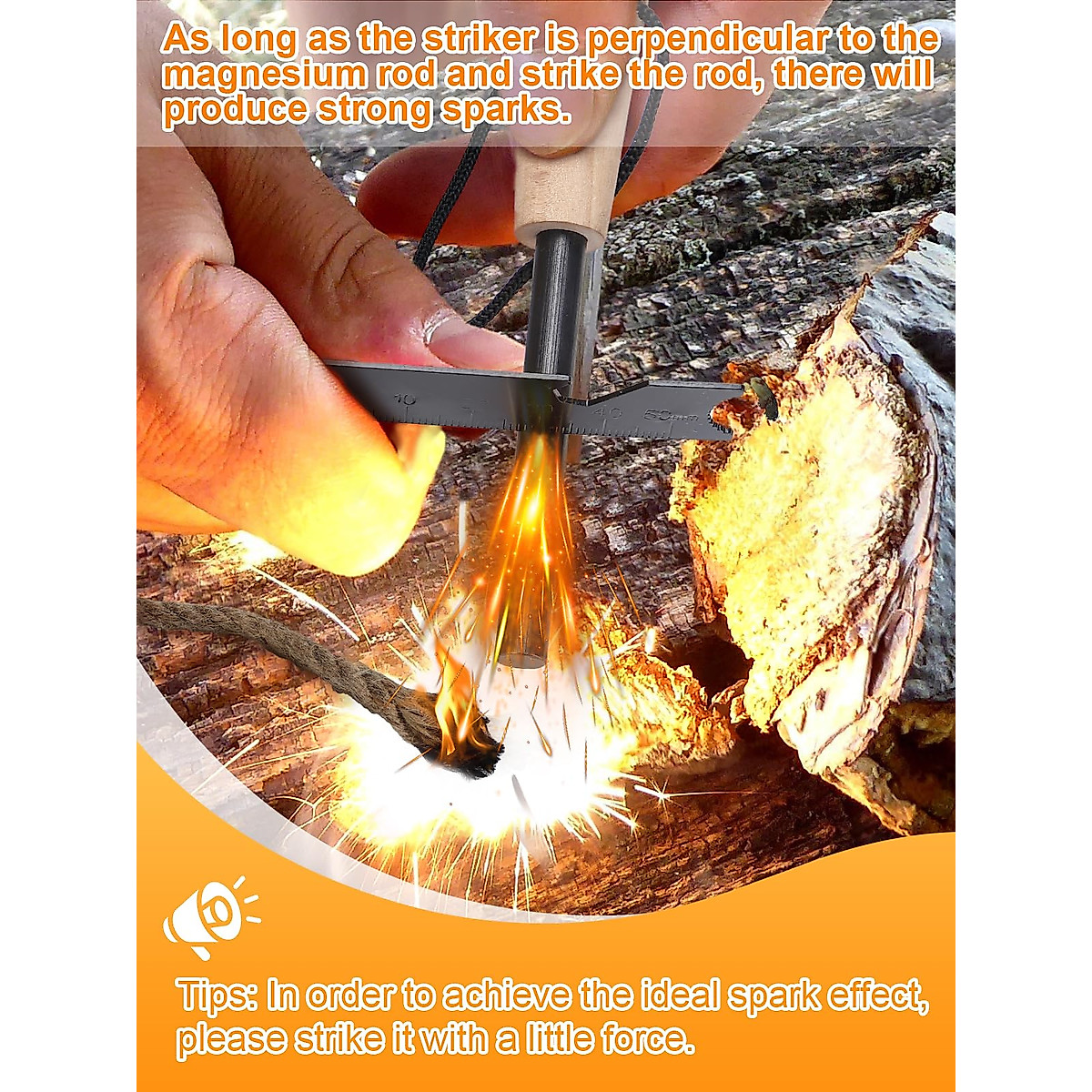 Fire Starter Survival Tool, Fire Starter Kit Includes Magnesium Rod, Steel Striker, 2 Pcs Wick Hemp Rope and Multifunctional Outdoor Bag, Fire Starters for Campfires Hiking Survival Training Gift