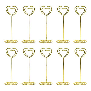 12 Pcs Heart Metal Place Card Holder Stands Table Number Display Stands Table Wire Photo Holders Memo Clip Holder Wedding Table Card Stands Golden