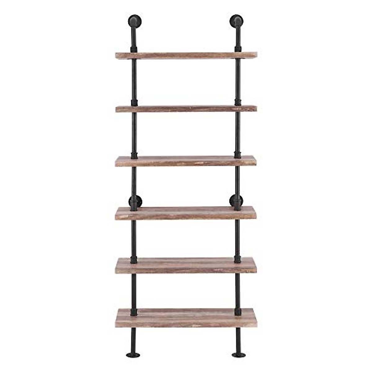Danya B GH086 Industrial Decor - Modern Rustic 6-Tier Iron Pipe Wall Mount Ladder Shelving Unit in Distressed Wood Finish – Rustic Wood Bookshelf