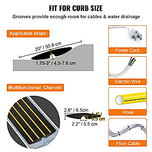 Happybuy Car Driveway Rubber Curb Ramps Heavy Duty 33069lbs Capacity Threshold Ramp 2.6 Inch High Cable Cover Curbside Bridge Ramp for Loading Dock Garage Sidewalk (1-Channel, 1Pack-Curb Ramp)