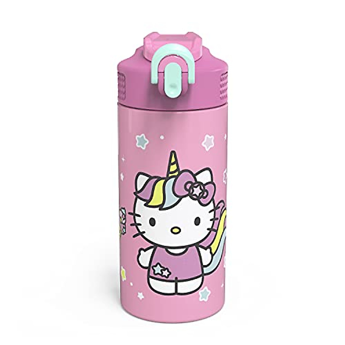 Zak Designs Sanrio Hello Kitty Vacuum Insulated Thermal Kids Water Bottle 14 oz 18/8 Stainless Steel with Flip-Up Straw Spout and Locking Spout Cover, Durable Cup for Sports or Travel