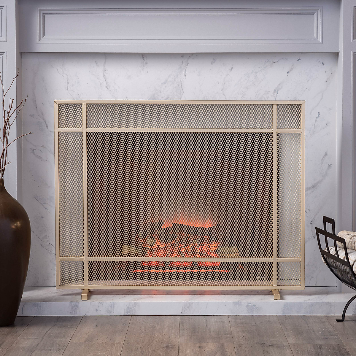 Christopher Knight Home Markus Modern Single Panel Iron Firescreen, Gold Finish