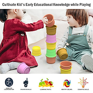 TYRY.HU Soft Silicone Stacking Cups Toy, 5 PCS Montessori Toys for 10+ Months Toddlers, Building Toys Nesting Cups Toys for Educational Develop Learning, Bathing Toy with Fruit Pattern, Colorful