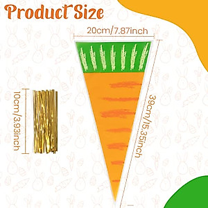 ISKYBOB 100 Sheets Carrot Shape Candy Bag Easter Bunny Plastic Cone Cellophane Rabbit Treat Triangle Pouch Gift Wrapper with Twist Ties for Birthday Party, Baby Shower, Easter Decor