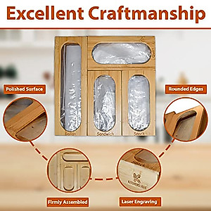 Ziplock Bag Storage Organizer - Bamboo Wood 4 Piece Plastic Bag Dispenser for Kitchen Drawer - for Gallon, Quart, Sandwich and Snack Size Ziplock Bags – by KITCHENCLIQUE