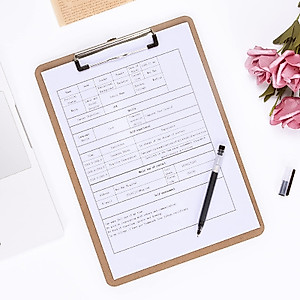 Hongri Hardboard Clipboard, Letter Size Wood Clipboard for Nurses, Lawyers, Students, Classroom, Office, Women, Man, A4 Standard Size 9" x 12.5", with Low-Profile Metal Clip, Brown