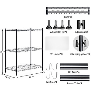 SsngygHme 3 Tier Shelves Storage, Wire Shelf Unit, Standing Adjustable Metal Shelves Organizer, Storage Racks for Restaurant Garage Pantry Kitchen Garage（Large，23.6" L x13.7 W x 35.5" H）…