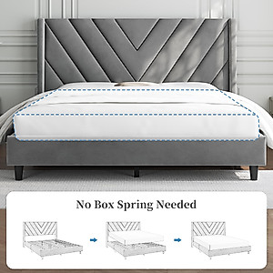 Yaheetech Upholstered Platform Bed with Wing Side Headboard,Heavy Duty Wooden Slat Support/No Box Spring Needed/Easy Assembly, Light Gray Full Bed
