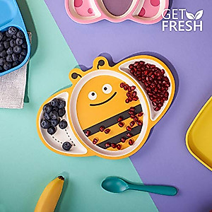 GET FRESH Bamboo Kids Divided Plates – 1pc Cute Bee Bamboo Toddler Divided Plate with 3 Compartments – Reusable Animal Sectioned Bamboo Fibre Childrens Plates – Dishwasher Safe Bamboo Kids Dinnerware