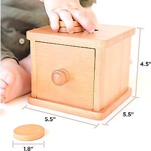 Montessori Coin Box Object Permanence - Wooden Coin Drop Toys for 1 Year Old - Develops Spatial Awareness & Cognitive Skills - Engaging and Educational Activity for Babies and Toddler Coins Toy