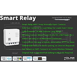YoLink Relay, YoLink 1/4 Mile Super Long Range Smart Relay Compatible with Alexa, Google, and IFTTT, Max. 5 amps - YoLink Hub Required