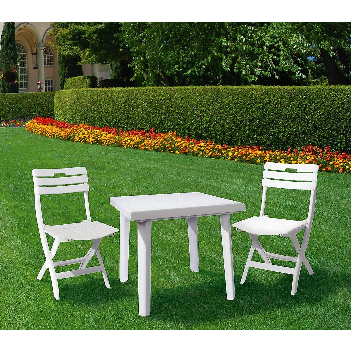 Compamia Cuadra 31" Square Resin Patio Dining Table in White, Commercial Grade