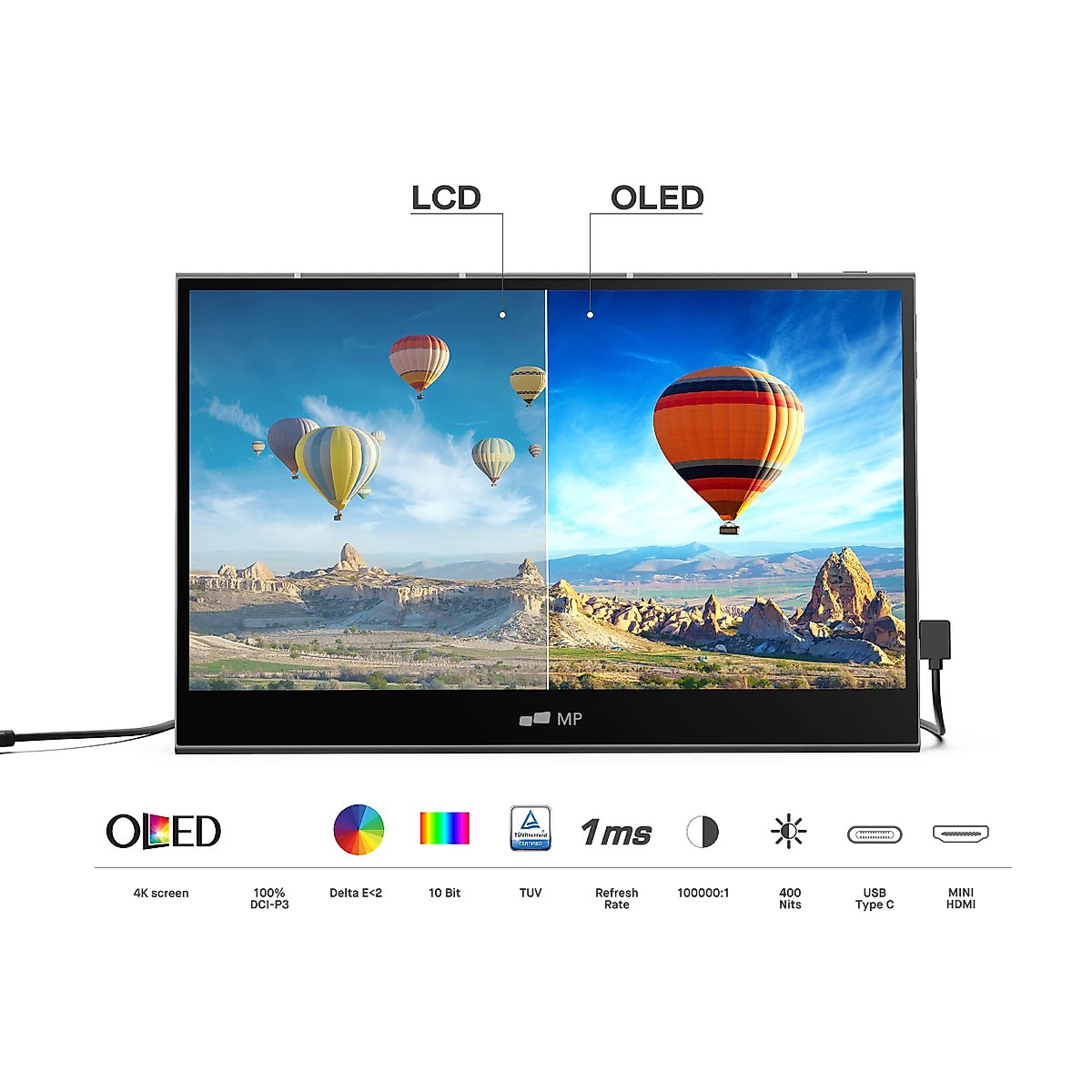 Portable monitor- Mobile Pixels Glance Pro 15.6" OLED Touchscreen monitor 1MS FHD 1080P 100% DCI-P3 100000:1 laptop monitor ,HDMI USB C with Dual Speaker and Battery for Laptop/PC/Table Android/Camera